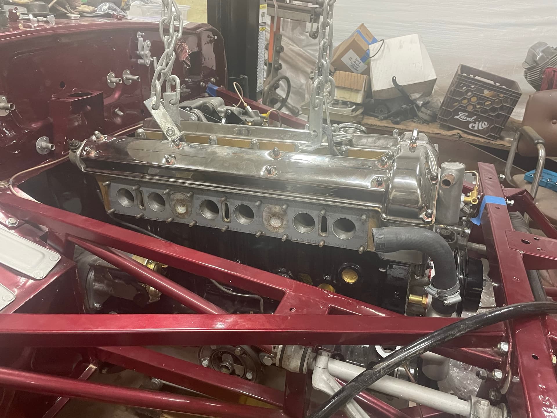 Sequential photos of engine install from underneath - E-Type - Jag ...