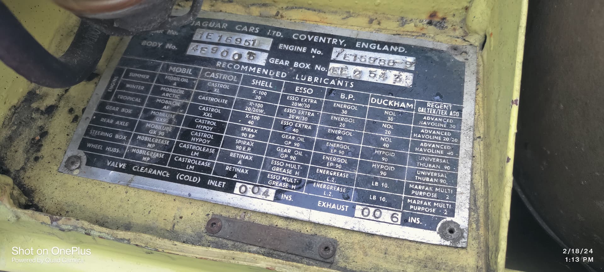 Verify the year and body type for this car from the mfg plate? - E-Type ...