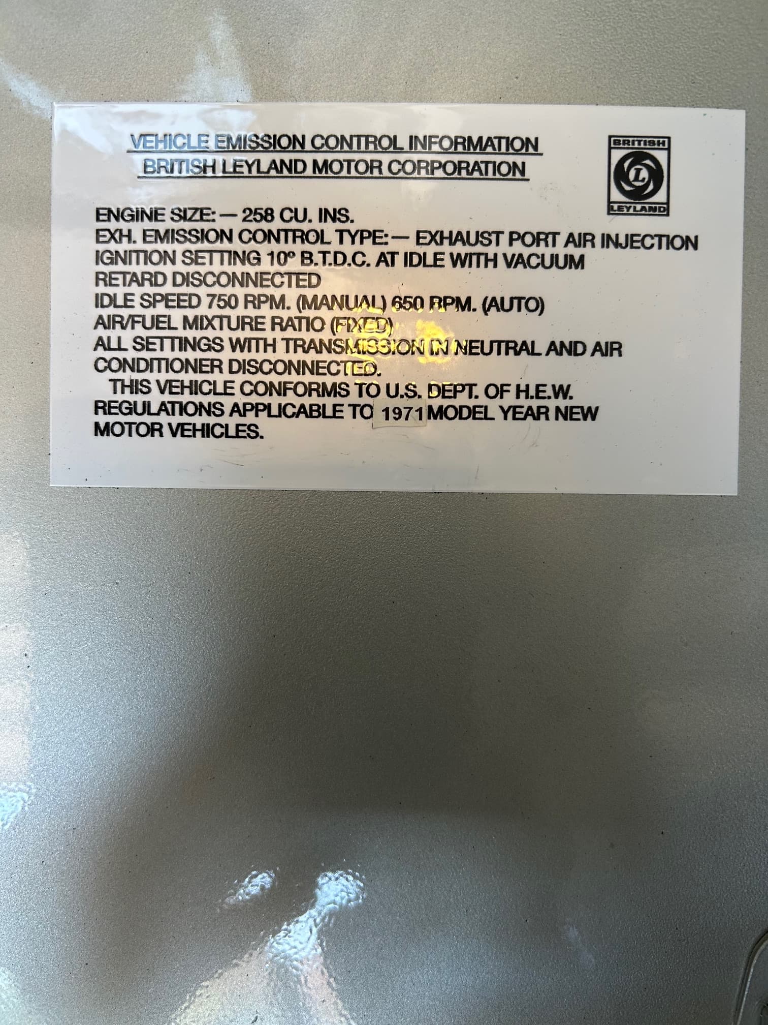 CA Emissions Label Test Group - E-Type - Jag-lovers Forums