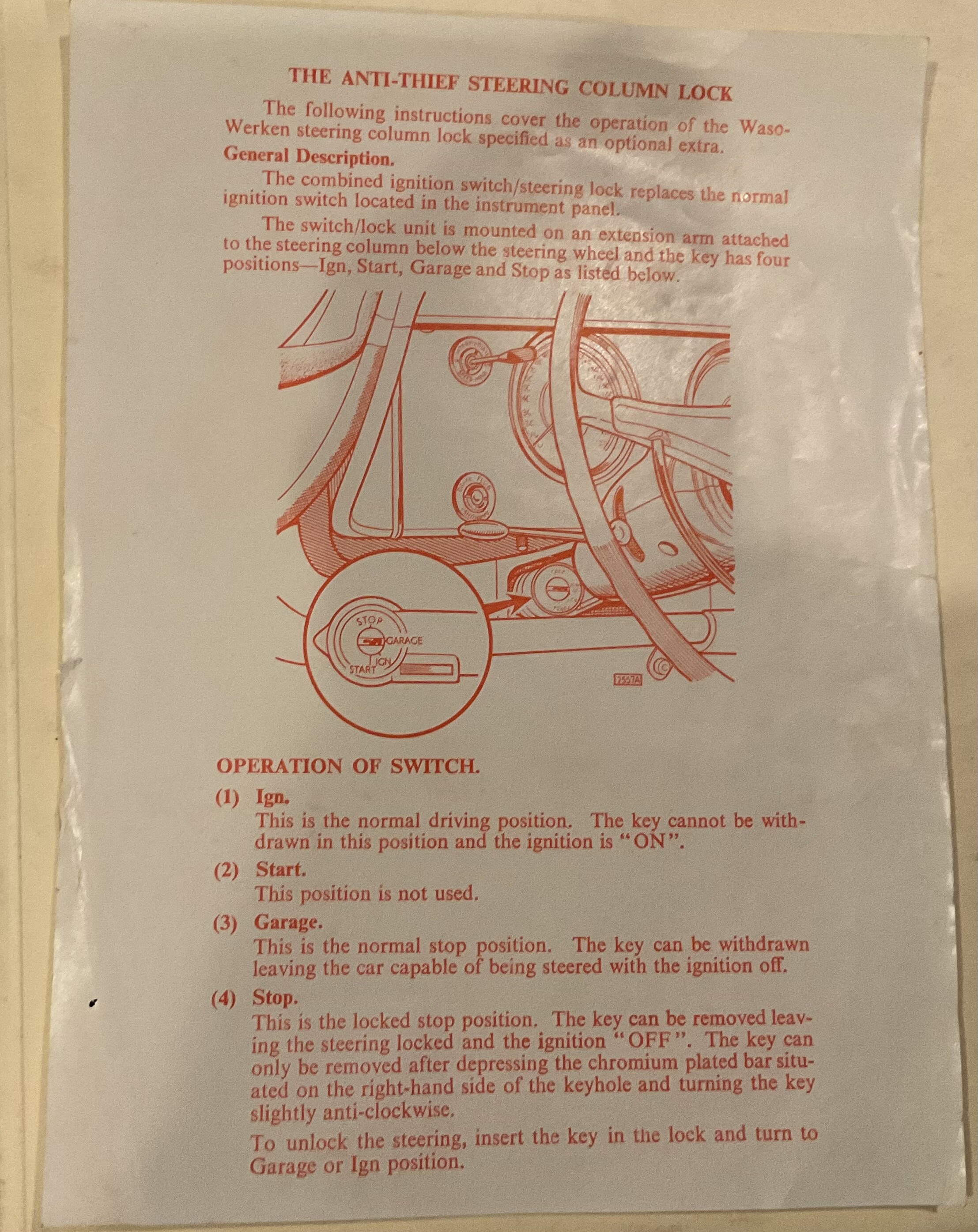 3.8L Series 1 Steering Column Lock/Ignition Switch - E-Type - Jag ...